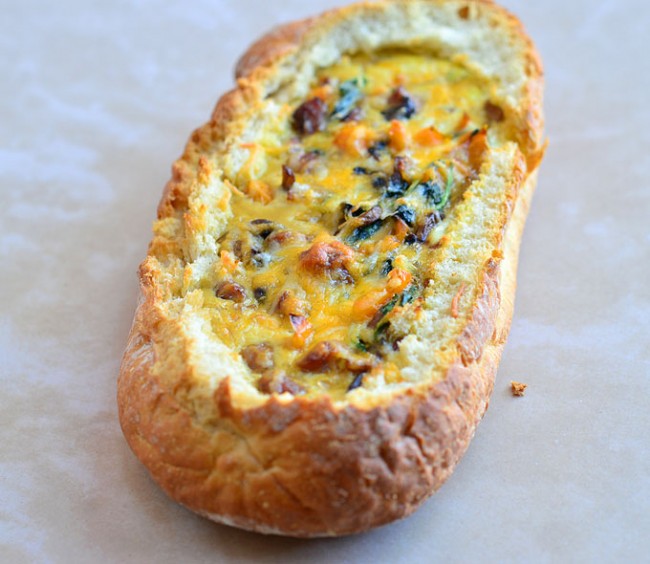 Baked Eggs in Bread Boat - Onion Rings & Things