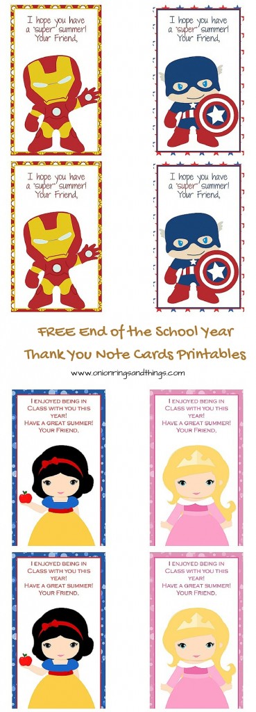 FREE End of School Year Thank You Note Card Printables - Onion Rings ...