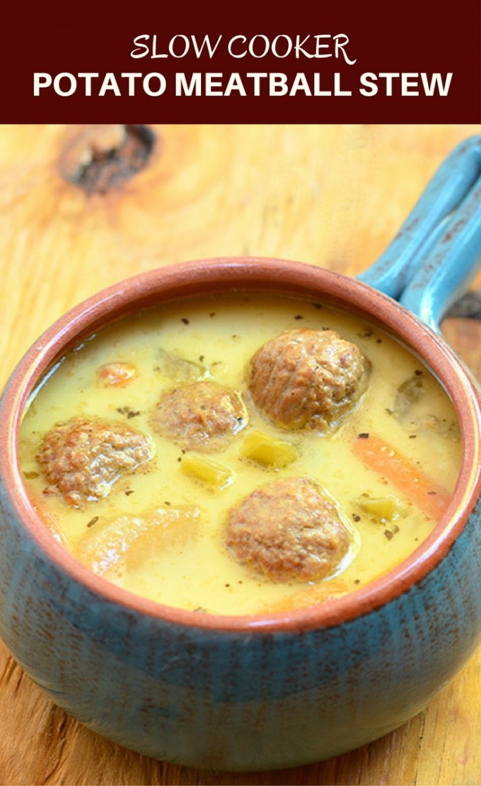 Slow Cooker Potato Meatball Stew - Onion Rings & Things
