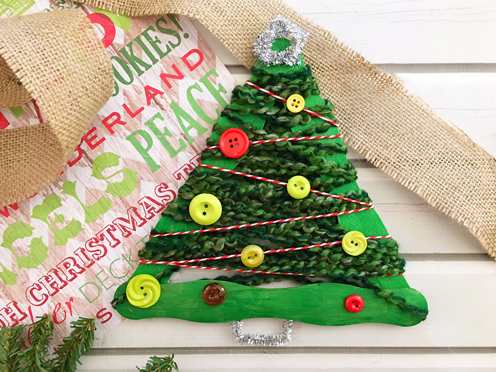 Yarn-Wrapped Christmas Tree Craft Stick Ornaments - Onion Rings & Things