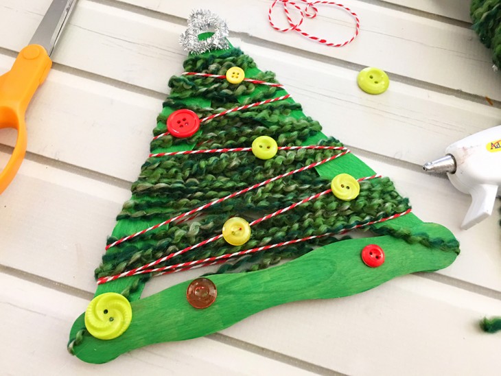 Yarn-Wrapped Christmas Tree Craft Stick Ornaments - Onion Rings & Things