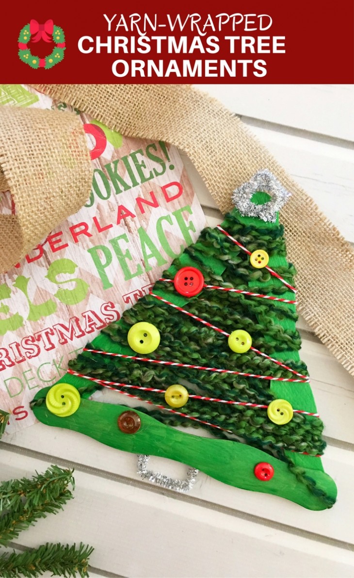 Yarn-Wrapped Christmas Tree Craft Stick Ornaments - Onion Rings & Things