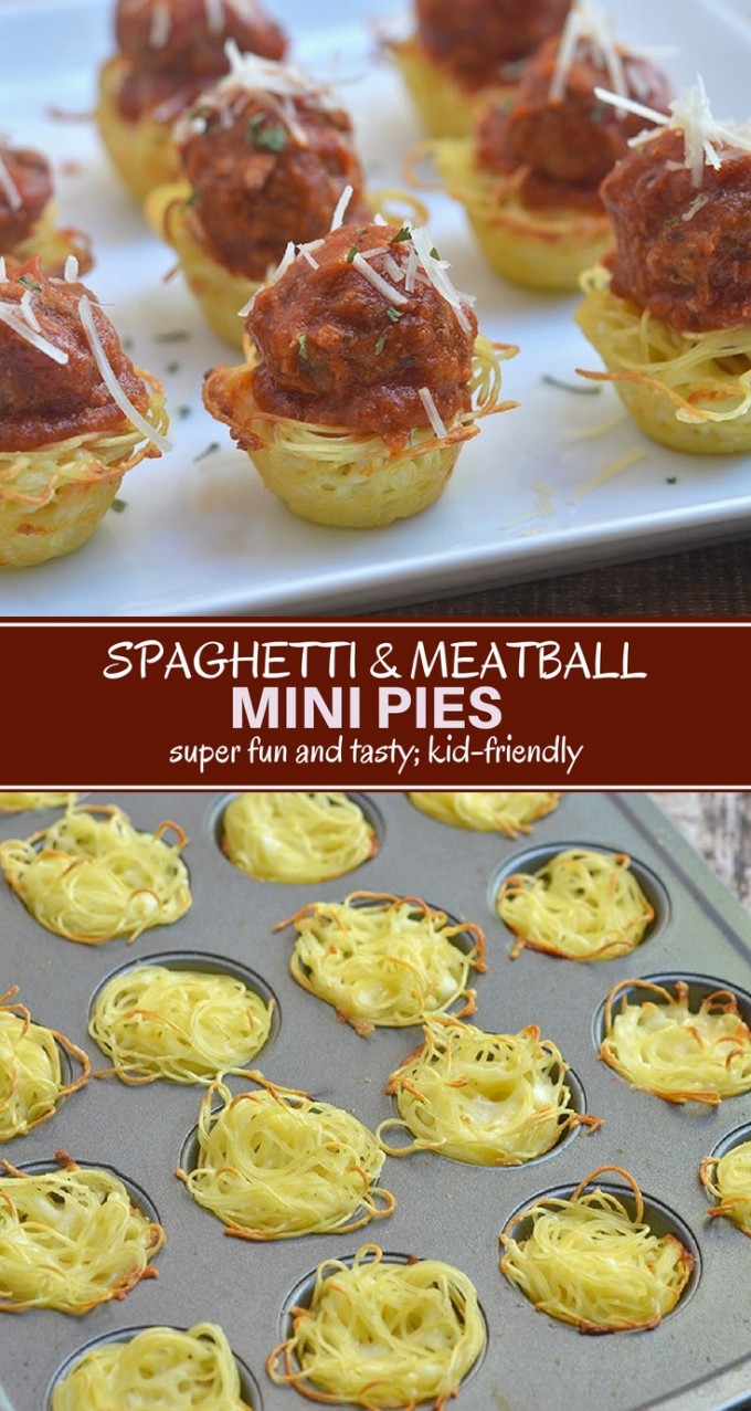 Mini Meatball Spaghetti Pie Bites - Onion Rings & Things