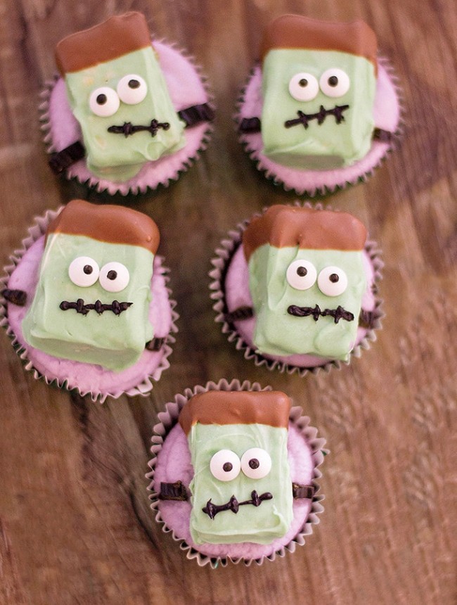 Frankenstein Rice Krispies Cupcakes - Onion Rings & Things